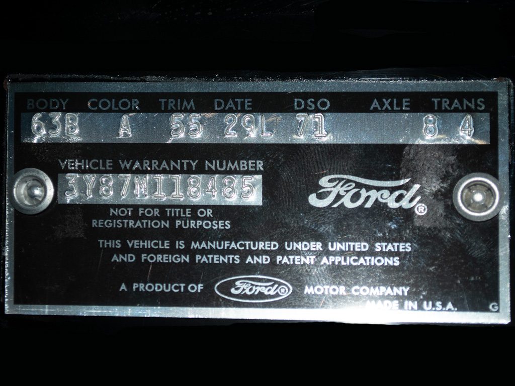 1963 Black Thunderbird Coupe Data Plate | Corvette Mike | Used ...